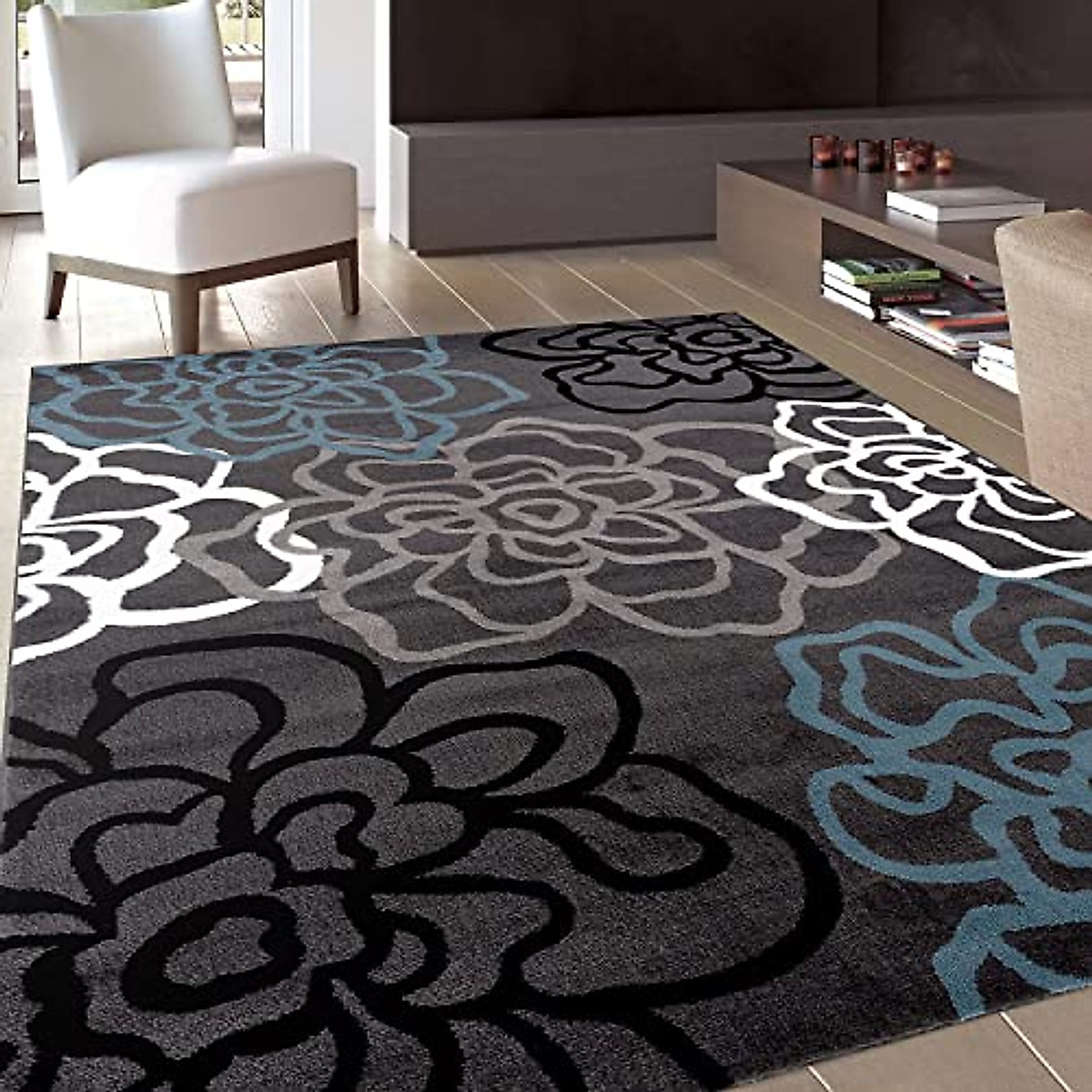Rugshop Contemporary Modern Floral Abstract Flowers Easy Maintenance for Home Office, Living Room, Bedroom, Kitchen Soft Area Rug 7'10" x 10'2" Gray