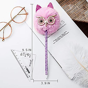 Abhay 4 Pack Owl gift Pen Novelty Pens Colorful Fluffy Ball Pen Pom Pom Pen for Easter and Party Supplies