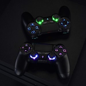 eXtremeRate Multi-Colors Luminated D-pad Thumbstick Trigger Home Face Buttons, Black Classical Symbols Buttons DTFS (DTF 2.0) LED Kit for PS4 Slim Pro Controller - Controller NOT Included