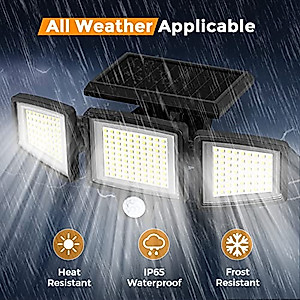 QIYVLOS Solar Lights Outdoor -2 Pack, 210 LED 2500LM Motion Sensor Lights with Remote Control, IPX5 Waterproof, 3 Heads Security LED Flood Light, 360° Wide Angle Illumination Wall Light with 3 Modes