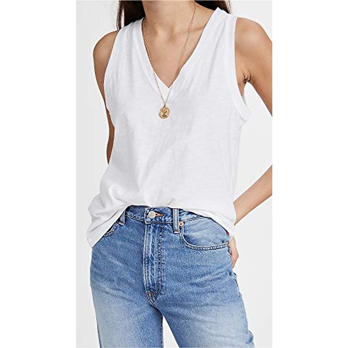 Madewell Women's Whisper Cotton V-Neck Tank, Optic White, M