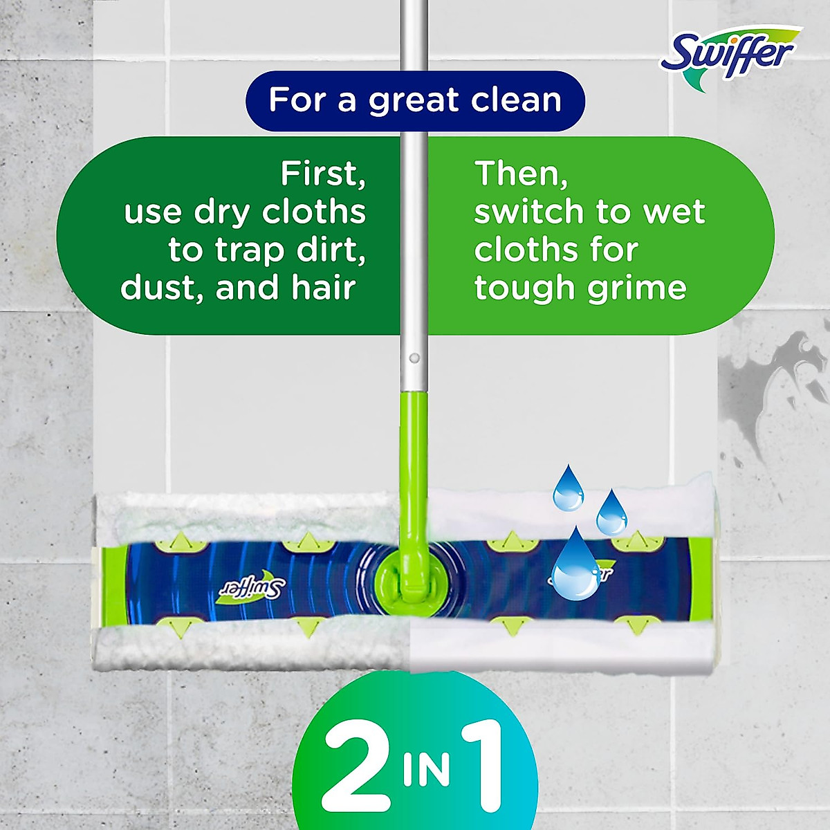 Swiffer Sweeper Dry + Wet XL Sweeping Kit, 1 Sweeper, 8 Dry Cloths, 2 Wet Cloths