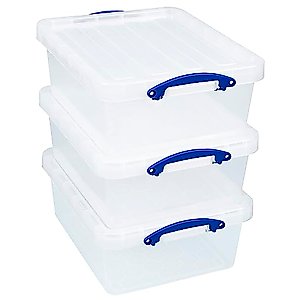 Really Useful Box Plastic Storage 23.5 Litre Clear (Pack of 3)