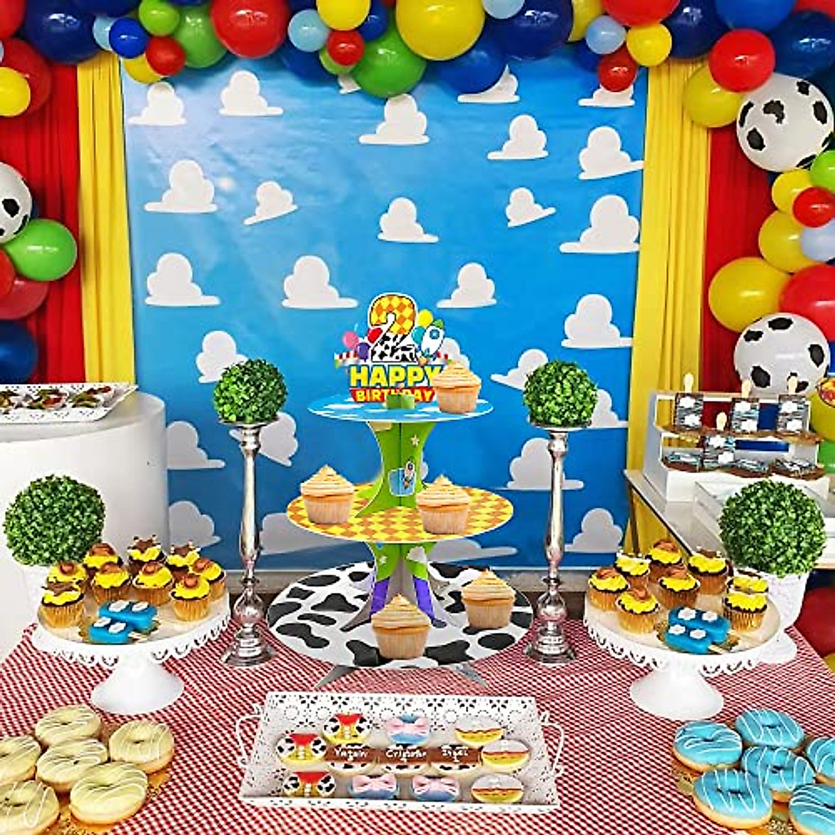 Cartoon Story Cupcake Stand 2nd Cardboard Cake Stand Dessert Tower Holder for Toy Theme Birthday Decoration Baby Shower Party Supplies