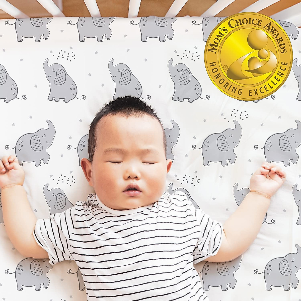 The Peanutshell Celestial Stars and Elephant Fitted Crib Sheets | Unisex 8 Pack | Grey, Green, White