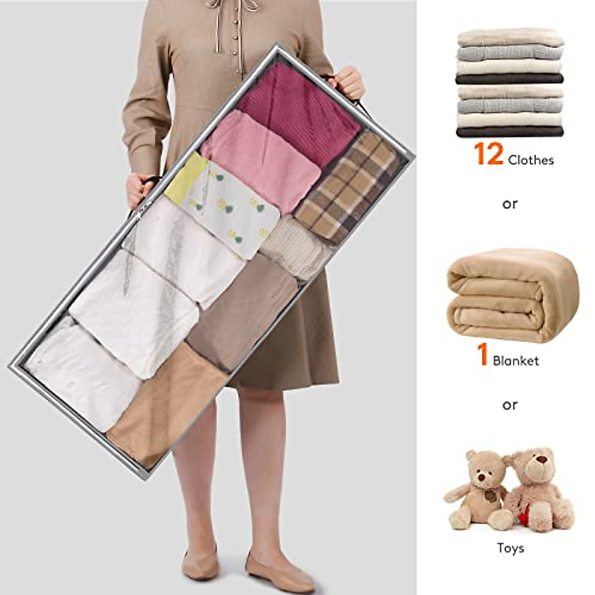 Lifewit 2 Pack Under Bed Clothes Organizer, Bundle with 4 Pack 60L Clothes Storage Bags, Black