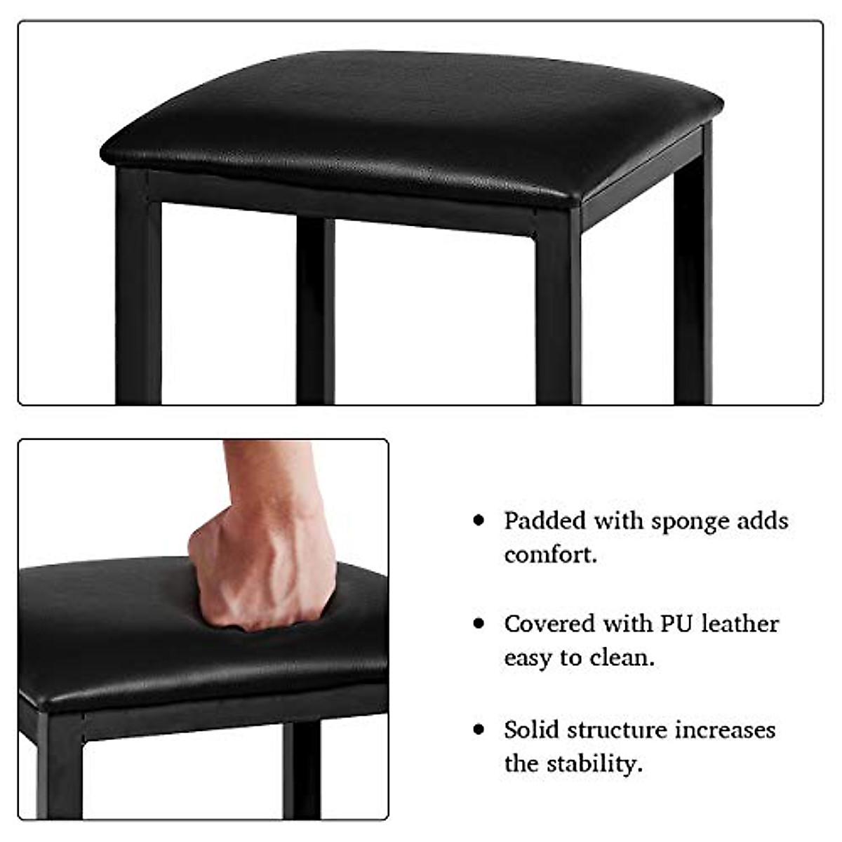 Giantex 3 Pcs Dining Table and Chairs Set with Faux Marble Tabletop 2 Chairs Contemporary Dining Table Set for Home or Hotel Dining Room, Kitchen or Bar (Black)