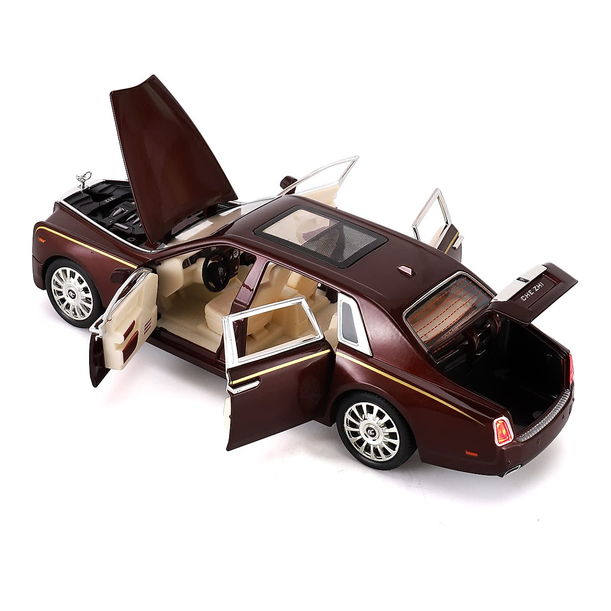 MYJJTYS Toy Car Rolls-Royce Phantom 1/24 Metal Die Casting Model Car for 3 4 5 6 7 Year Old boy Toy with Sound and Light,Classic Car Door Design, Car Logo Can be Folded(red)