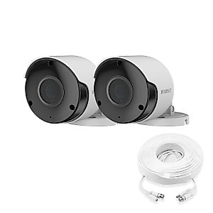 Wisenet SDC-89445BF 5MP CCTV Surveillance Weatherproof Bullet Security Camera 82ft IR Distance Plastic Housing 3.6mm Lens 104° Wide Angle (Double Pack)