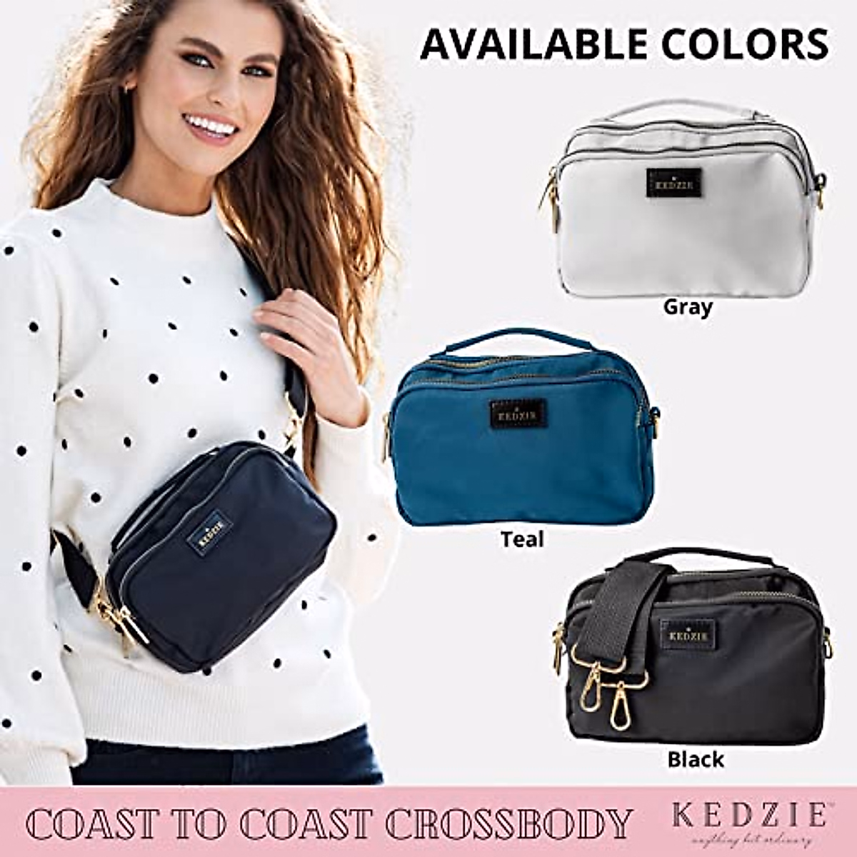 KEDZIE Coast to Coast Crossbody Bag for Women Shoulder Purse Messenger Wallet Lightweight Bag - Black