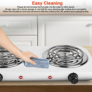 Hot Plate, 2000W Portable Electric Double Coil Burner with Dual Control & 5 Level Temperature Control, Easy to Clean, Lightweight Stainless Steel Countertop Stove for Kitchen Dorm Camping,110V