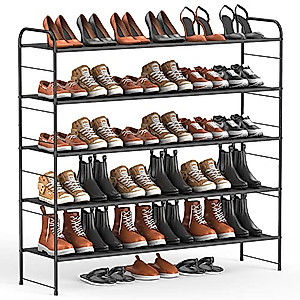 Coonoor 5-Tier Long Shoe Rack Storage for Wide Shoe Shelf Organizer,Black