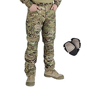 IDOGEAR Tactical Pants for Men Combat Pants with Hidden Knee Pads Military Camo Apparel Ripstop Multi-Pocket Outdoor Trousers （Multi-camo, 36W x 33L）