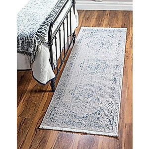 Unique Loom Noble Collection Country, Traditional, Distressed, Vintage, Geometric, Border, Medallion Area Rug, 2' 7" x 9' 11", Blue/Beige