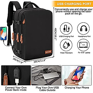 BAGODI Travel Laptop Backpack,15.6 Inch Flight Approved Carry on Backpack,Waterproof Large 40L Hiking Backpack Casual Daypack (Black)
