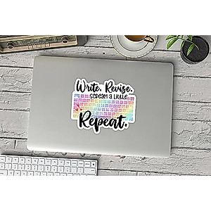 Miraki Write Revise Scream A Little Repeat Sticker, Writing Sticker, Book Lover Sticker, Book Worm Sticker, Water Assitant Die-Cut Vinyl Funny Decals for Laptop, Phone, Water Bottles, Kindle Sticker