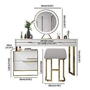 Makeup Vanity with Lights, Makeup Desk with Chair, Desk Vanity with LED Mirror, Three-Color Dimmable, Large Capacity Solid Wood Drawer, Make up Tables for Women 47in Black