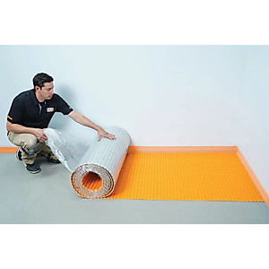 Schluter Systems Ditra Heat Electric Radiant Floor Heating Kit: Prog. Touchscreen Smart WiFi Thermostat DHERT105/BW, Heated Cable 120V 11 Sq Ft, Peel&Stick Duo Uncoupling Membrane 16.8 Sq Ft