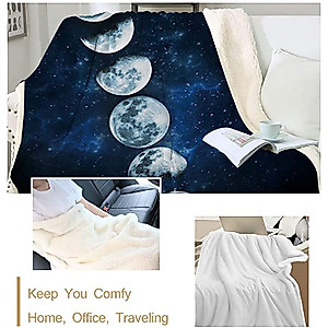 Sleepwish Lunar Eclipse Blanket Moon Phases Blanket Celestial Fleece Blanket Dark Blue Sherpa Throw Blanket College Dorm Blanket Baby(30"x40")
