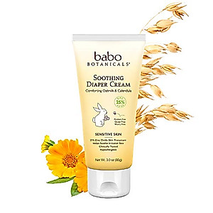 Babo Botanicals Soothing Baby Diaper Cream - with Non-Nano Zinc Oxide, Colloidal Oatmeal & Organic Calendula - Safe for Sensitive or Dry Skin - Vegan, Preservative & Mineral Oil Free - 3 oz
