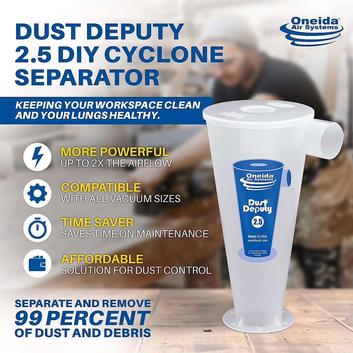 Oneida Air Systems Dust Deputy 2.5 DIY Cyclone Separator XL: Highest CFM Collector for Wet/Dry Shop Vacuums (DD 2.5 DIY)