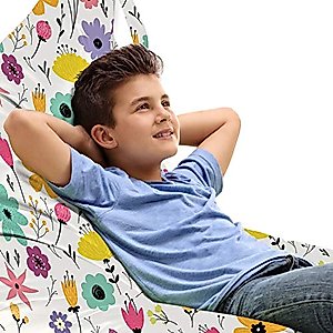 Ambesonne Floral Lounger Chair Bag, Creative Hand-Drawn Different Blossom Motifs Lively Meadow Spring Field Themed Art, High Capacity Storage with Handle Container, Lounger Size, Multicolor