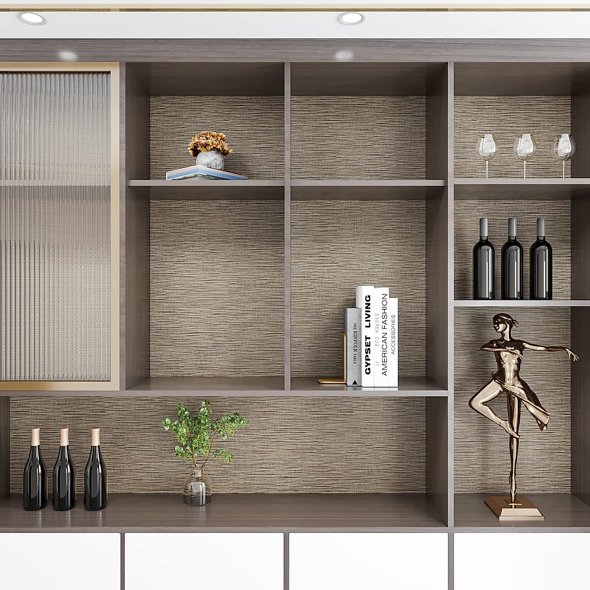 Tan Grasscloth Wallpaper Peel and Stick Textured Wallpaper Brown Linen 30"x118" Large Size Self Adhesive Imitation Cloth Contact Paper for Cabinets Fabric Vinyl Paper for Bedroom Kitchen Wall CHICHOME