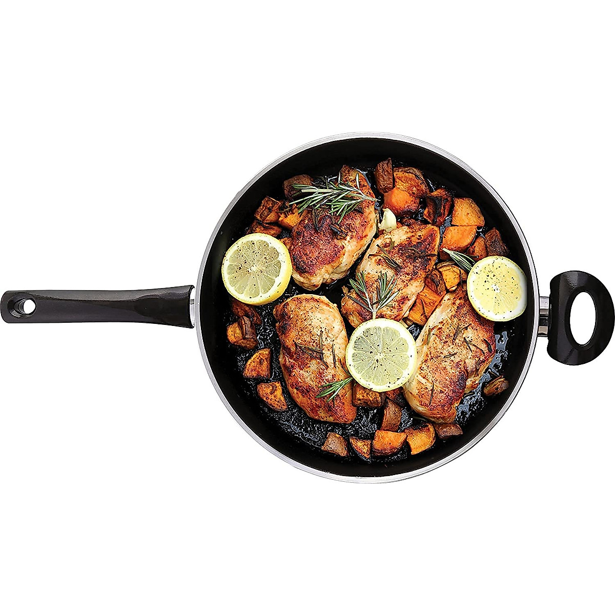 Mehtap 13 Inch Saute Pan with Lid and Two Handles, Teflon Classic Nonstick Frying Skillet Cookware for Simmering, Sautéing, and Braising, Black