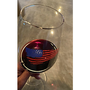 American Flag Long Stem Red Wine Glasses, Set of 2 Tall 20.5 oz Bordeaux Style Delivered in Custom Round Gift Box, Ideal Patriotic Gift, 4th of July Independence Day, Wedding Gift.