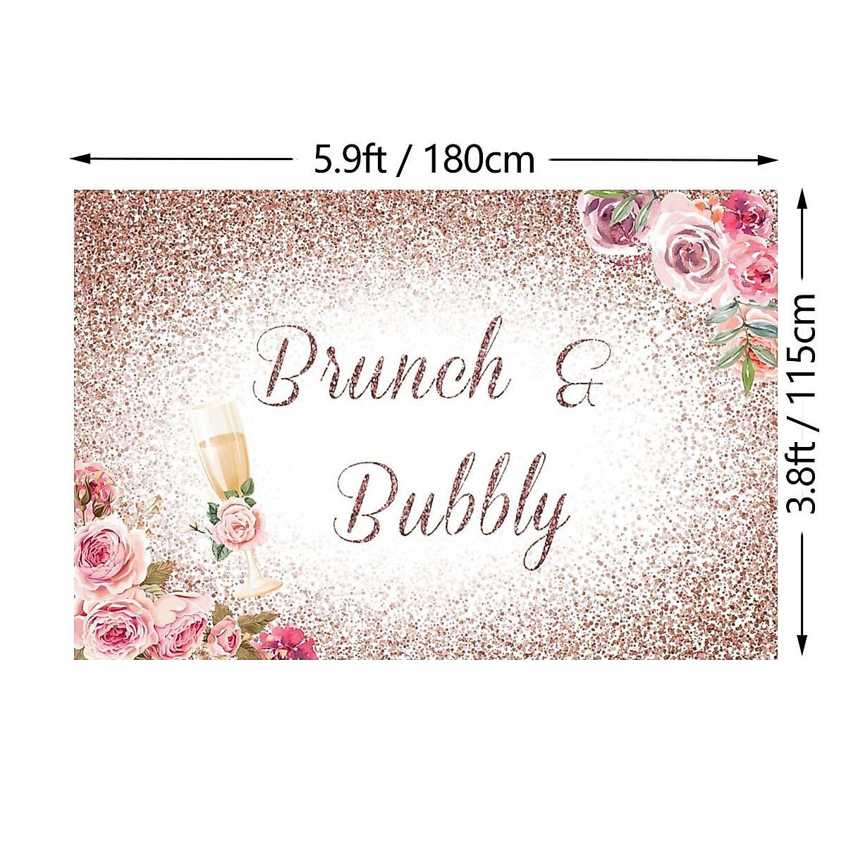 P.G Collin Brunch & Bubbly Floral Glitter Banner Backdrop Sign Bridal Wedding Shower Bachelorette Party Decorations Supplies for Women 6 x 4ft Rose Gold…,Rose Gold