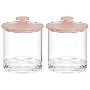 mDesign Small Modern Apothecary Storage Organizer Canister Jars - Acrylic Containers for Bathroom, Organization Holder for Vanity, Counter, Makeup Table, Lumiere Collection, 2 Pack, Clear/Light Pink