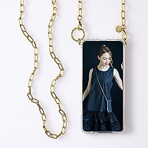 phonecklace iPhone 13 Crossbody Phone Case with Adjustible Chain Strap -Shockproof Cellphone Cover with Metal Component for Safe. Detachable 14K Gold Plated Chain Strap(Clip Chain)