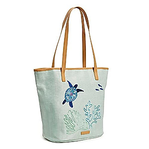 Vera Bradley Women's Straw Bucket Tote Bag, Turtle Dream, One Size