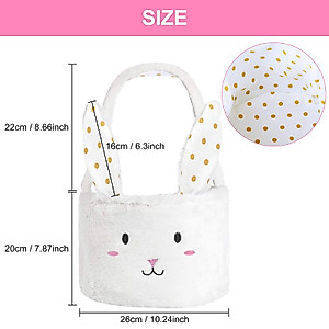 Easter Basket for Toddlers Babies, Cute Fluffy Bunny Basket with Foldable Ears, Easter Baskets Bags for Easter Egg Hunts, Plush Personalized Easter Basket Empty for Kids Girls Boys Gifts, White