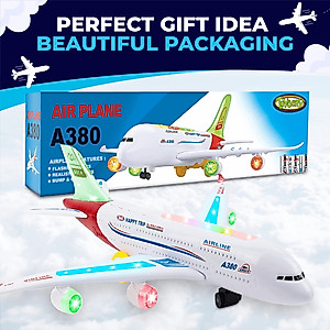 Toysery Airplane Toys for Kids, Bump and Go Action, Toddler Toy Plane with LED Flashing Lights and Sounds. Ideal for Boys & Girls 3-12 Years Old (Airbus A380)