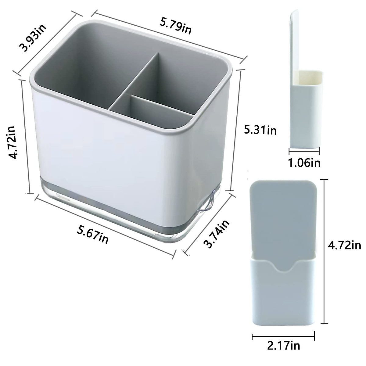 YEUPYL Kitchen Sink Countertop Cutlery Holder,Flatware Storage Organizer With 3 Compartments for Kitchen Spoon, Fork, Kitchen Sink Organiser and a Magnet Storage Organizer (GrayWhite) Grey