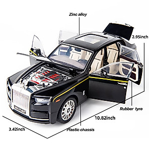 WAKAKAC 1/20 Phantom Model Car Alloy Diecast Collectible Pull Back Toy Car Classic Double Door Model Vehicle Logo Can Be Folded(Black)