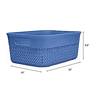 Life Story Lightweight Heavy Duty Storage Woven Trendy Basket 10 Quarts w/Built-in Handles, Blue