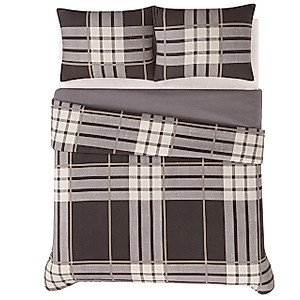 Truly Soft Everyday - Full/Queen 3 Piece Duvet + Sham Set - Milo Plaid Flannel Collection - Grey