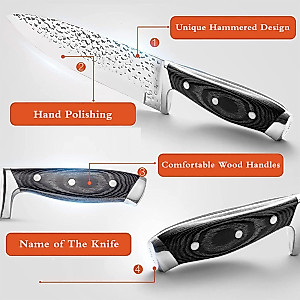 16-Piece Kitchen Knife Set,Ergonomic Wood Handle for Chef Knife Set,Knife Block Set for Chopping,Bread Knife,Santoku Knife,Knife Sharpening And Paring Knife & More,Unique Hammered Design