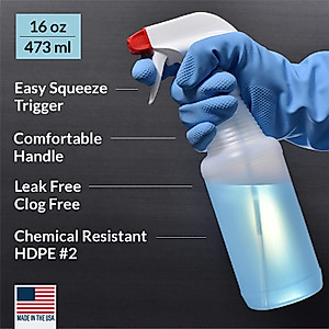 Pinnacle Mercantile Plastic Spray Bottles USA Made 4 Pack 16 Oz Heavy Duty No Leak Empty Refillable Spray Bottle Mist Stream for Cleaning Solutions, Plant, Hair, Bleach, Vinegar, Alcohol Safe