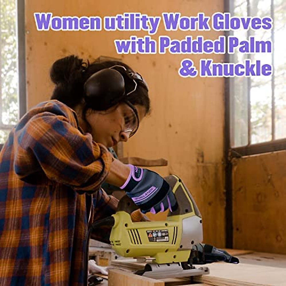 AIGEVTURE Utility Work Gloves Women, Safety Mechanic Working Gloves Touch Screen,Flexible Breathable Yard Work Gloves