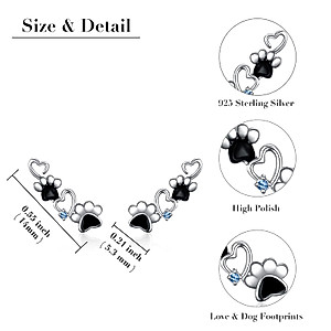 HOOHWE Dog Paw Print Earrings S925 Sterling Silver Crawler Earring Cuff Climber Earrings Puppy Dog Cat Pet Paw Print Stud Earrings Jewelry Gifts for Women
