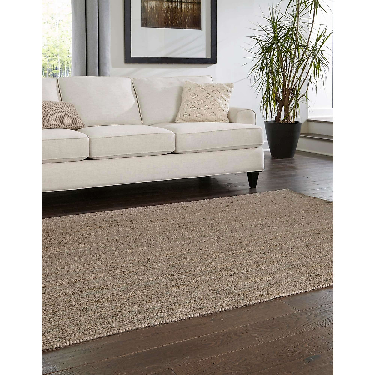 Agro Richer Handwoven Jute Area Rug, 4x6 ft. Natural Grey Yarn- Rustic Vintage Grey Braided Reversible Rectangular Rugs for Bedroom, Kitchen, Living Room, Farmhouse