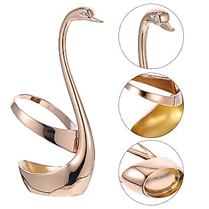 OSALADI Decorative Swan Base Holder Coffee Spoon Holder Fruit Forks Dessert Spoon Rest Stainless Steel Swan Figurine for Dinner Table Decoration Rose Gold