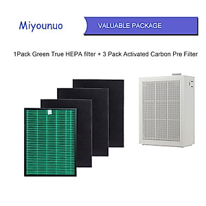 MIYOUNUO Airmega 150 Replacement Filter Compatible with Coway Airmega 150 AP1019C Air Purifier 1pc Green HEPA Filter + 3pcs Carbon Pre-Filters