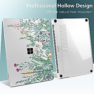 TWOLSKOO Case for 13.5" Microsoft Surface Laptop 5/4/3 with Alcantara Palm Rest Model 1958/1950, Plastic Hard Shell Case with Screen Protector + Keyboard Cover + Dust Plug, Botanical Illustration