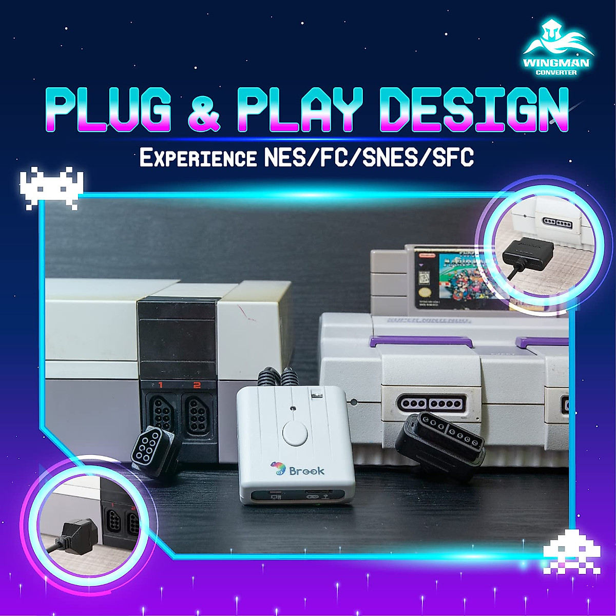 Mcbazel Brook Wing SNES to PS5/XB/Switch Pro Controller Adapter, Micro USB