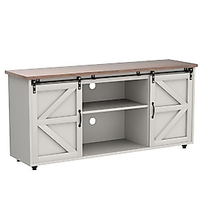 Farmhouse Coffee Bar Cabinet, 58”Kitchen Coffee Bar Cabinet with Storage, White Coffee Bar with Sliding Barn Door for Dinning Room, Living Room