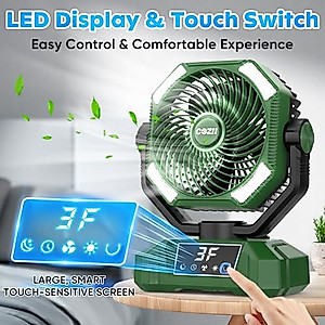 COZII Portable Fan Rechargeable, 20000mAh Battery Operated Oscillating Fan with Touch Screen -5 Speeds Cordless Desk Camping Fan with LED Display for Home Jobsite Outdoor Tent Beach, 8 Timing, Lantern